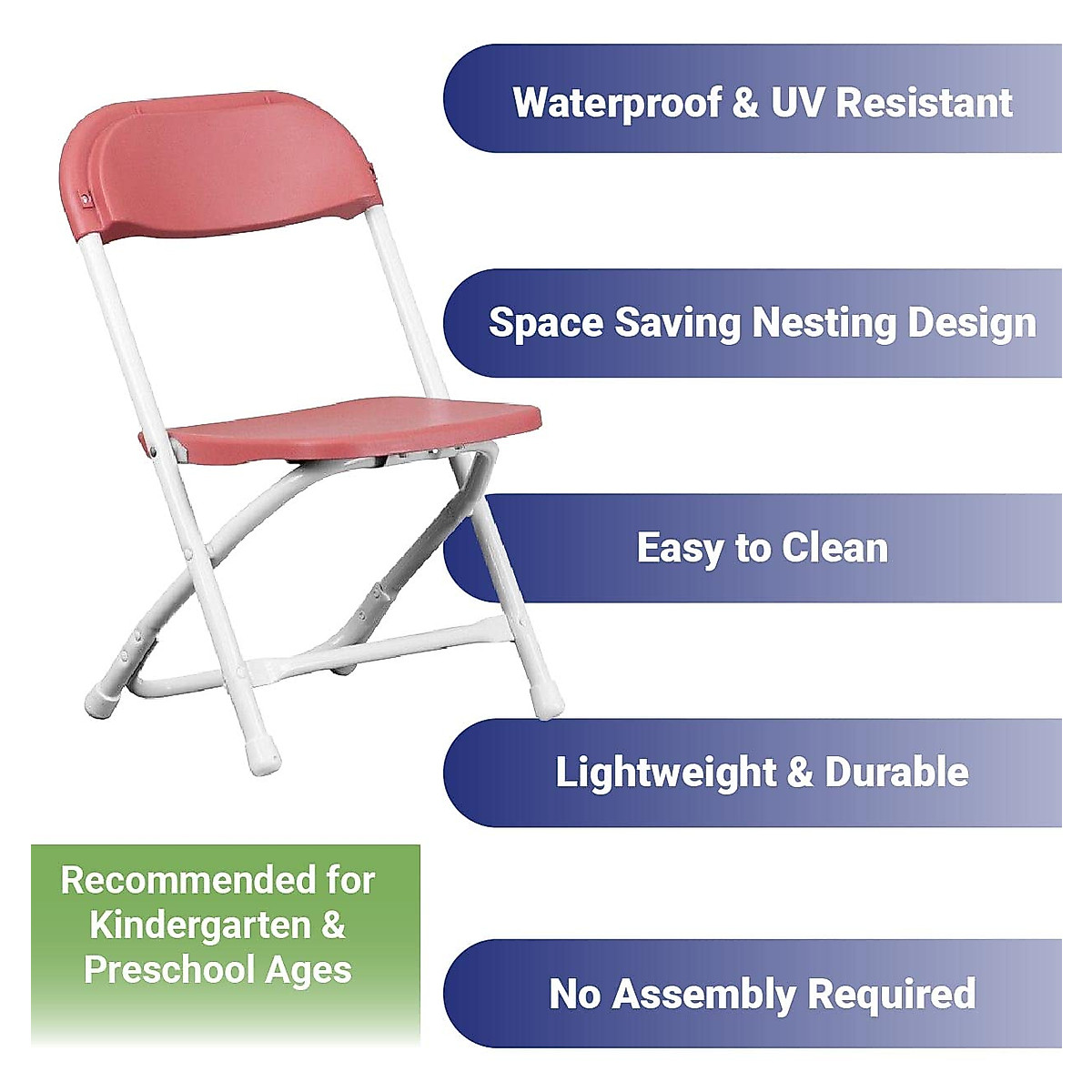 TentandTable Kids Size Poly Plastic Chairs with Metal Frame - Heavy Duty 220 lbs. Capacity - Lightweight & Stackable Folding Chair for Classroom Desk & Tables, Event, Banquet, Wedding (4 Pack, Red)