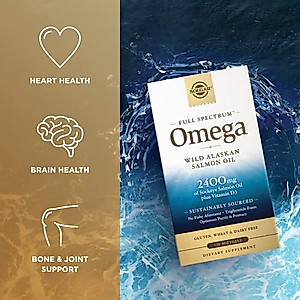 Solgar Wild Alaskan Full Spectrum Omega, 120 Softgels - Supports Heart, Brain, Bone and Skin Health - Provides Vitamin D3 - Rich Source of EPA & DHA - Non GMO, Gluten Free, Dairy Free - 60 Servings