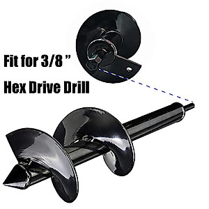 Ljliudu 4x 12 inch Auger Drill Bit fot Planting, Garden Plant Auger, Black