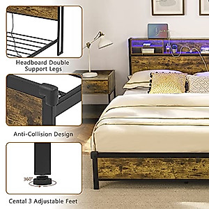 Alohappy Full Size Bed Frame with Led Bookcase Headboard and Charging Station，Metal Platform Bed Frame with RGB Light Strips, Sturdy and No Noise Easy Installation No Box Spring Needed