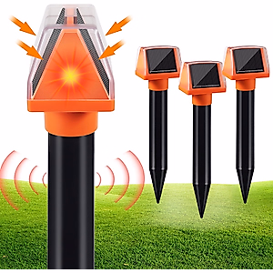 2024 Solar Mole Repellent Stakes, 4 Pack Ultrasonic Animal Repellent Outdoor with Flash Light for Mole Groundhog Vole Gopher Snake Armadillo, Waterproof Sonic Burrowing Mole Deterrent for Lawn Yard