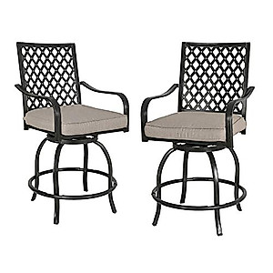 Iwicker 2 Piece Outdoor Swivel Bistro Bar Stool with 100% Polyester Cushion