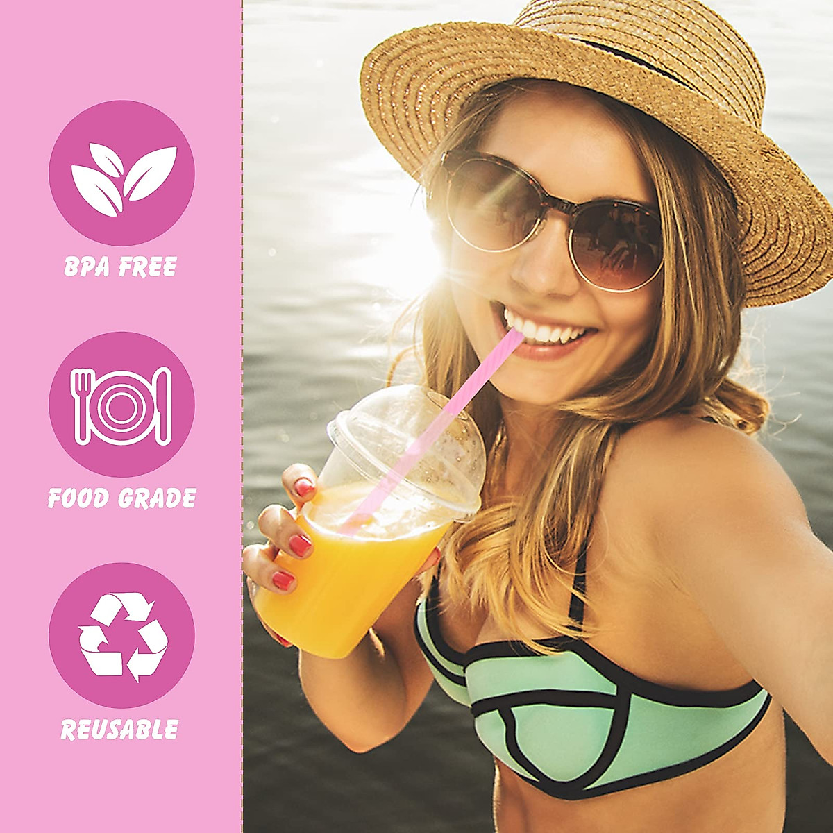 Prasacco 4 Sets Silicone Straws Reusable Straws with Case Foldable Straws Portable Drinking Straws for Travel Party