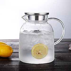 Hedume 2 Liter 68 Ounces Glass Pitcher with Lid, Large Heat Resistant Glass Beverage Pitcher, Glass Water Pitcher with Lid and Handle, Carafe for Iced Tea, Wine, Coffee, Milk and Juice Beverage