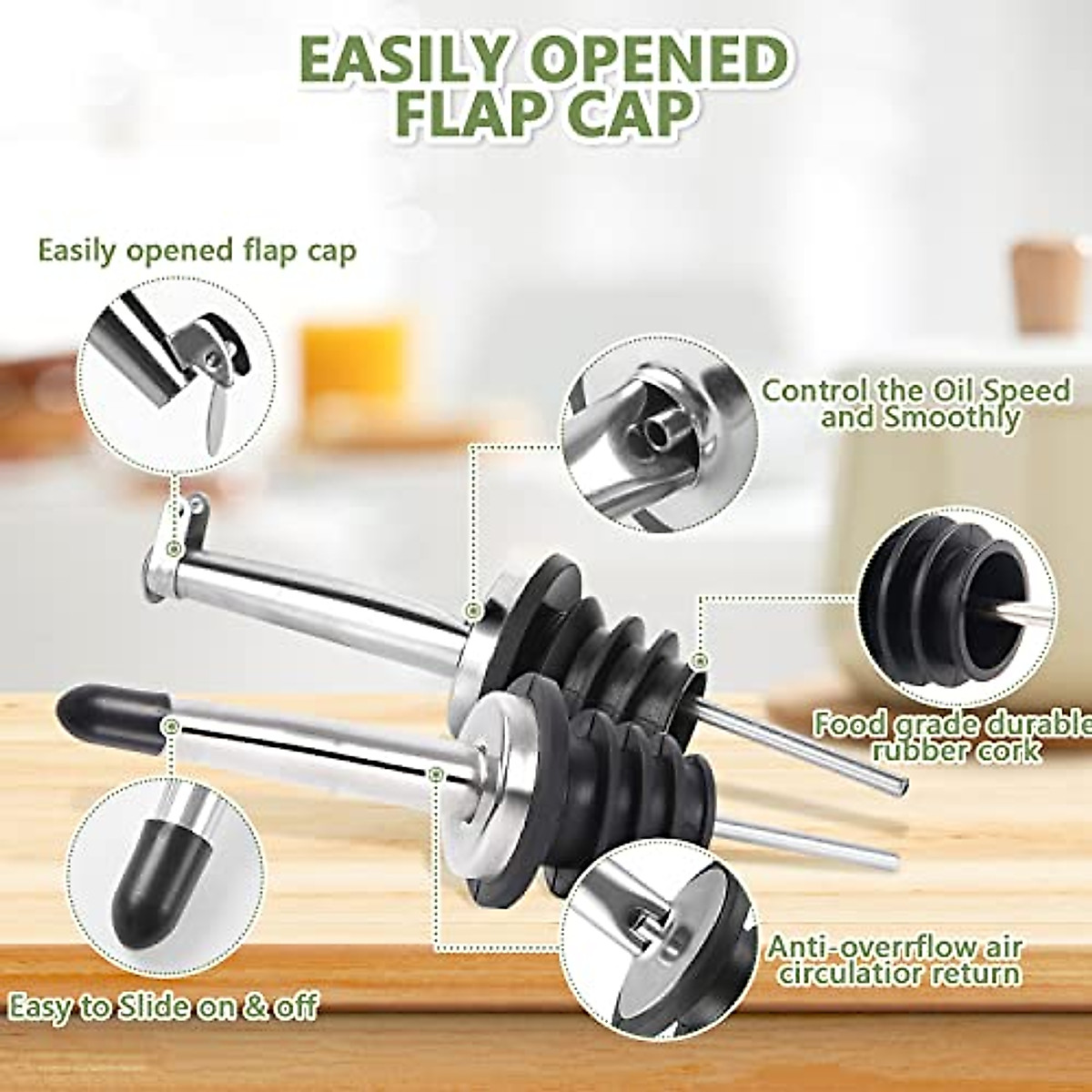 Leaflai 17oz Olive Oil Dispenser Bottle, 500ml Oil & Vinegar Cruet with 2 Stainless Steel Pourers, 2 Labels,1 Brush and 1 Funnel for Kitchen