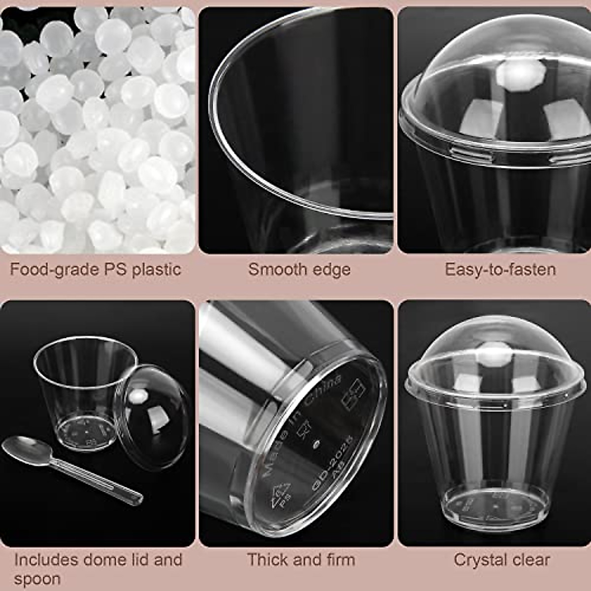 HawHawToys Dessert Cups with Dome Lids and Spoons, 100 Pack 3 OZ Round Mini Plastic Parfait Cups for Party Individual Desserts, Appetizers Serving (3 oz, 100)