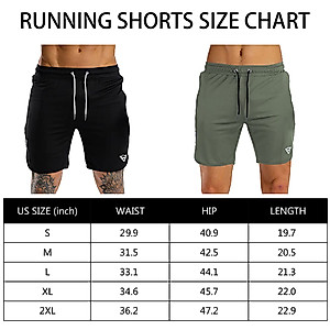 Wangdo Men's Workout Shorts 7" Running Shorts Athletic Bike Shorts Gym Shorts for Men with Zipper Pocket(Black+Green-L)