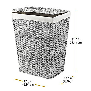 Whitmor Liner and Lid Laundry Hamper, Gray Wash & Split Rattique Small Shelf Tote-Gray Wash
