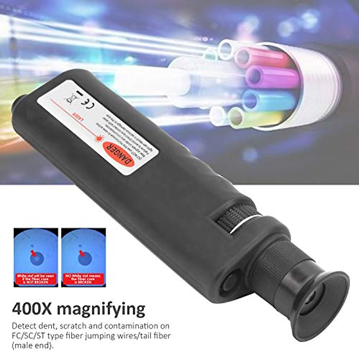 Fiber Optic Microscope, 400X Monocular Portable Microscope High Accuracy Fiber Optical Cable Inspection Magnifier Fiber Dents Detector for Stain and Scratch Detection