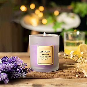 AS HOME Lavender Candles Scented, 7oz | Aromatherapy Lavender Candle in Frost Glass Jar with Wooden Lid | Single Wick Candles for Relaxation | 30 Hours Burn Time