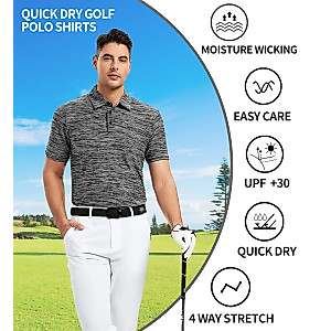 SAMERM Men's Polo Shirt Quick Dry Performance Short Sleeve Tactical Golf Shirts(Black XL)