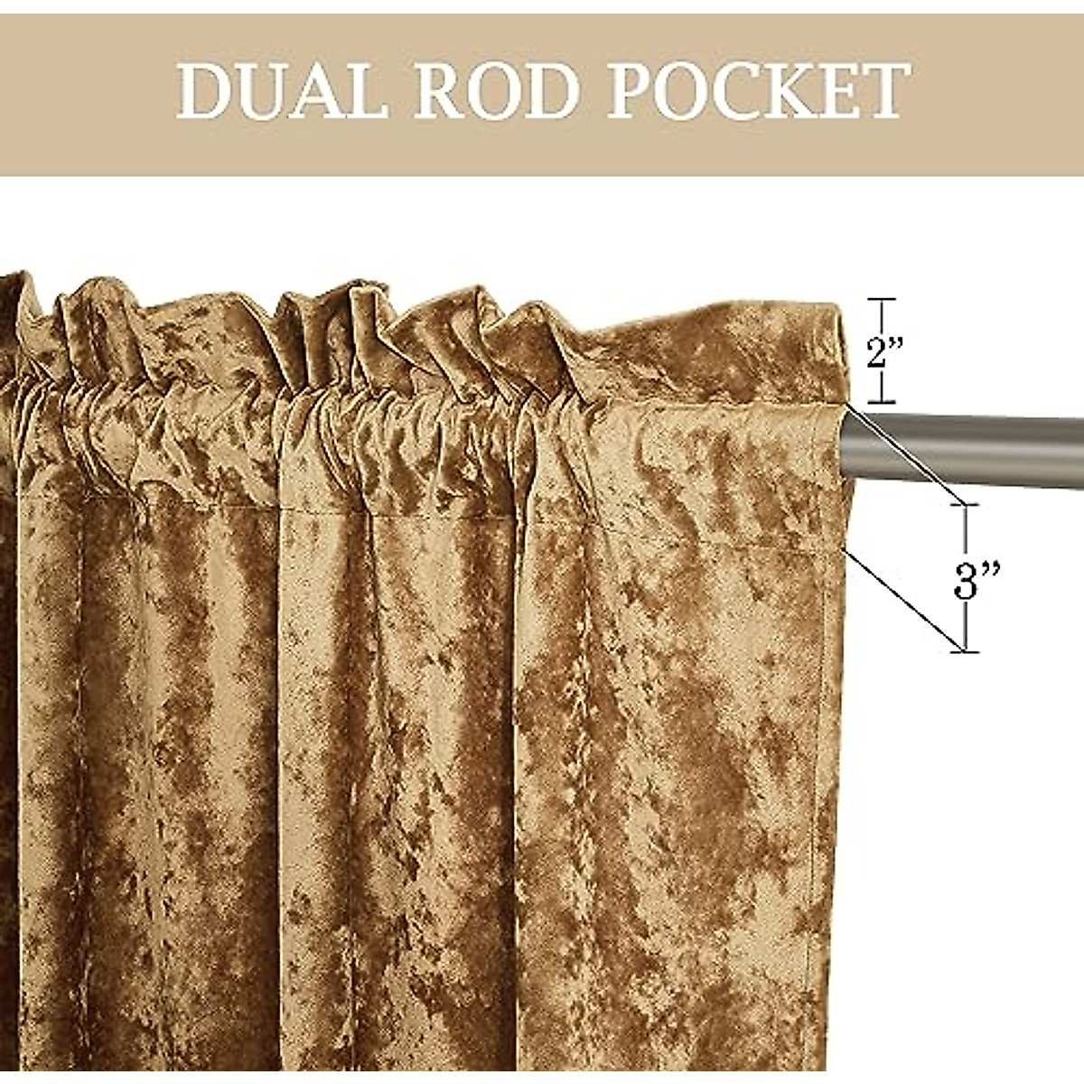 Chezmoi Collection Lux Caramel Gold Crushed Velvet Curtains 2 Panel Set - 96 inches Long Room Darkening Luxury Distressed Velvet Rod Pocket Window Drapes for Living Room Bedroom 50" W x 96" L