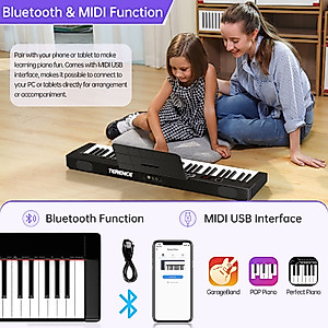 TERENCE Keyboard Piano with 61 Semi-weighted Keys LCD Display & 1800mAh Battery Support MIDI USB Interface & Piano Application with Bluetooth Sheet Music Stand Sticker Bag Audio Cable Earphones