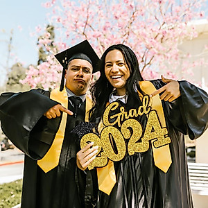 Gold Graduation Party Decorations for Class of 2024 - Grad 2024 Wood Sign Photo Prop for College High School Graduation Party Supplies