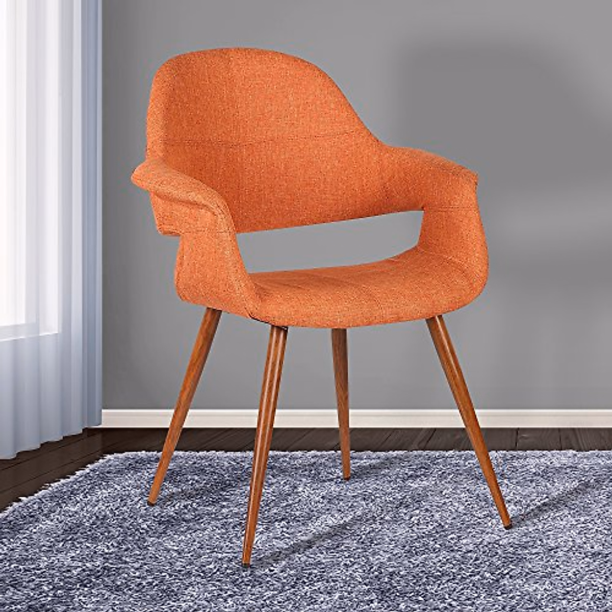 Armen Living Phoebe Dining Chair in Orange Fabric and Walnut Wood Finish