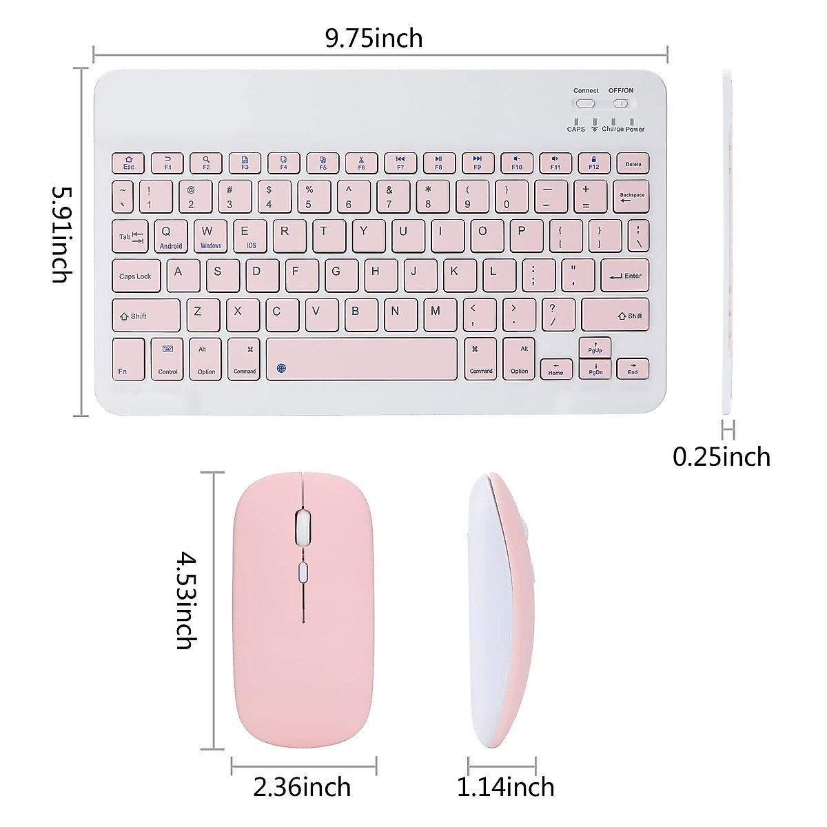 Rechargeable Bluetooth Keyboard and Mouse Combo Ultra-Slim Portable Compact Wireless Mouse Keyboard Set for Android Windows Tablet Cell Phone iPhone iPad Pro Air Mini, iPad OS/iOS 13 and Above (Pink)