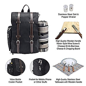 Picnic Backpack for 2 | Picnic Basket | Stylish All-in-One Portable Picnic Bag with Complete Cutlery Set, Stainless Steel S/P Shakers | Picnic Blanket Waterproof Extra Large| Cooler Bag for Camping