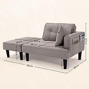 SEJOV Recliner Sofa Bed, Convertible Small Sectional Couches for Living Room, Sofa Cama moderno with Chaise & 2 Pillow, Small Couches for Small Spaces, Apartment, Dorm, Linen, Brown Grey