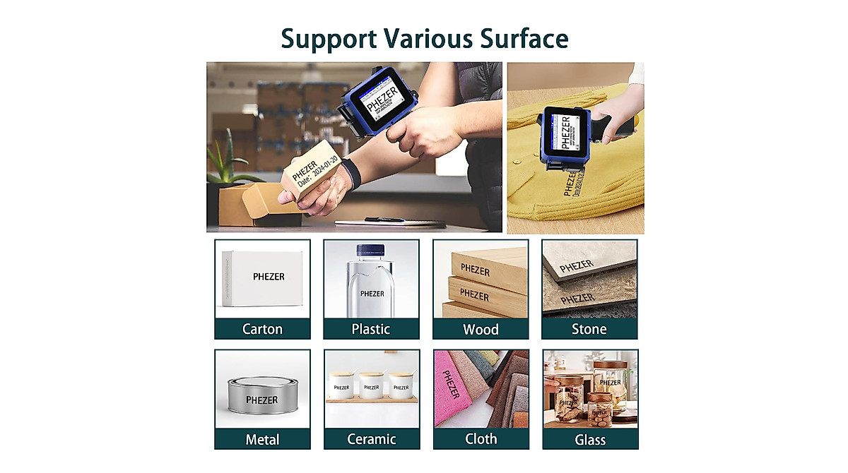 Phezer Mini Handheld Inkjet Printer – Portable Label & Barcode Printer