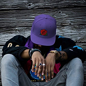 Speedy Pros Snapback Hats for Men & Women Red Rose Embroidery Acrylic Flat Bill Baseball Cap Black Design Only