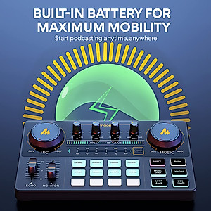 MAONO Podcast Equipment Bundle Audio mixer All-in-One Podcast Production Studio with 3.5mm Microphone for Live Streaming, Podcast Recording, PC, Smartphone, DJ MaonoCaster Lite (AU-AM200-S6 Black)