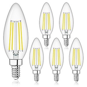 winshine E12 Candelabra LED Bulbs Dimmable 4000K Daylight 60W Equivalent,Type B Light Bulb for Chandelier, C35 Ceiling Fan Light Bulb Clear Glass,600LM,6 Pack
