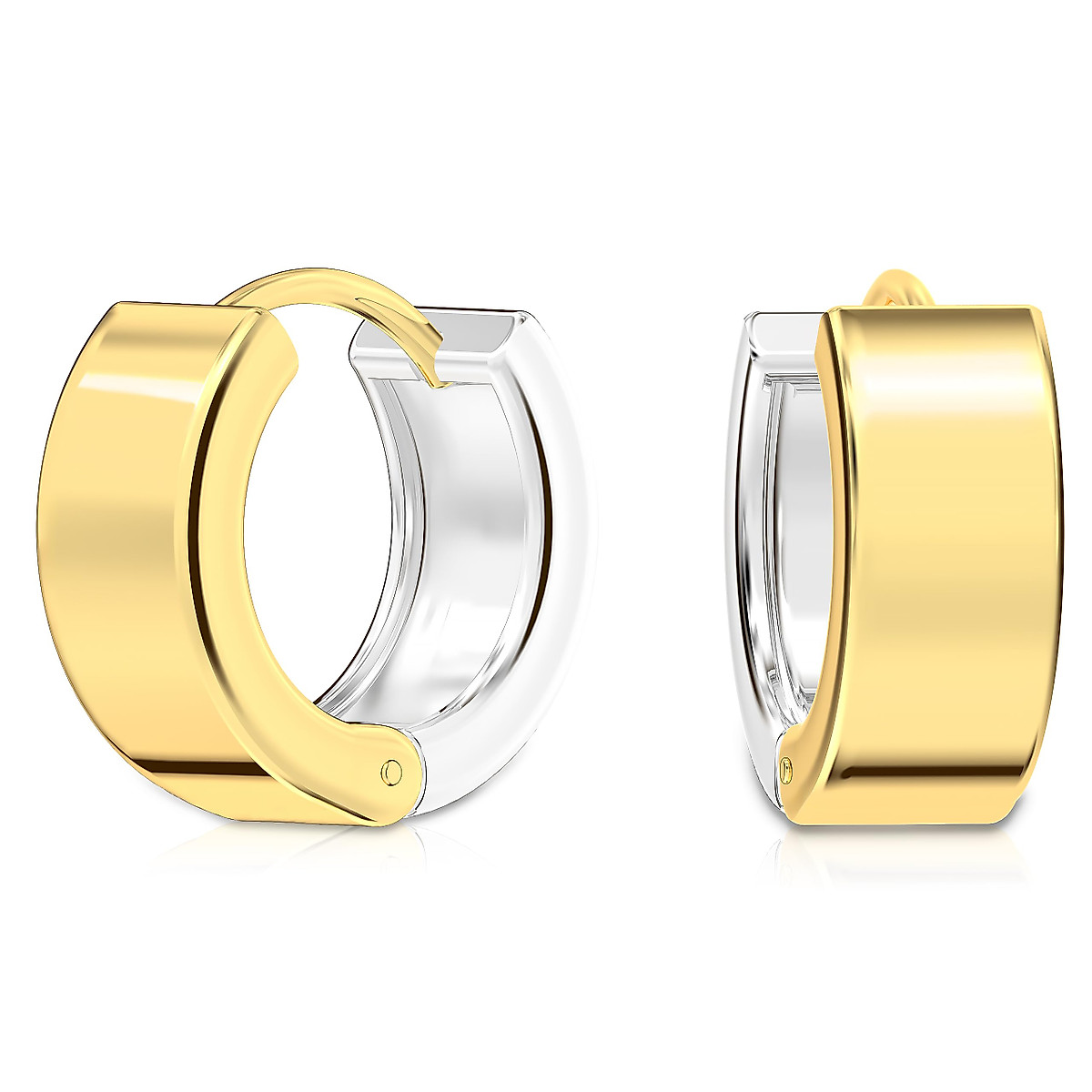 LeCalla Sterling Silver Jewelry SMALL Italian Yellow Gold-Plated Reversible Huggie Hoop Earrings for Women 11MM