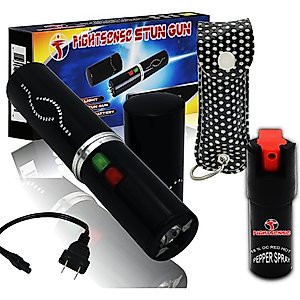 Super Heavy Duty Stun Gun for Self Defense with Bright Led Flashlight, Rechargeable Battery, Nylon Holsters with Belt Loop for Easy Cary (Black B)