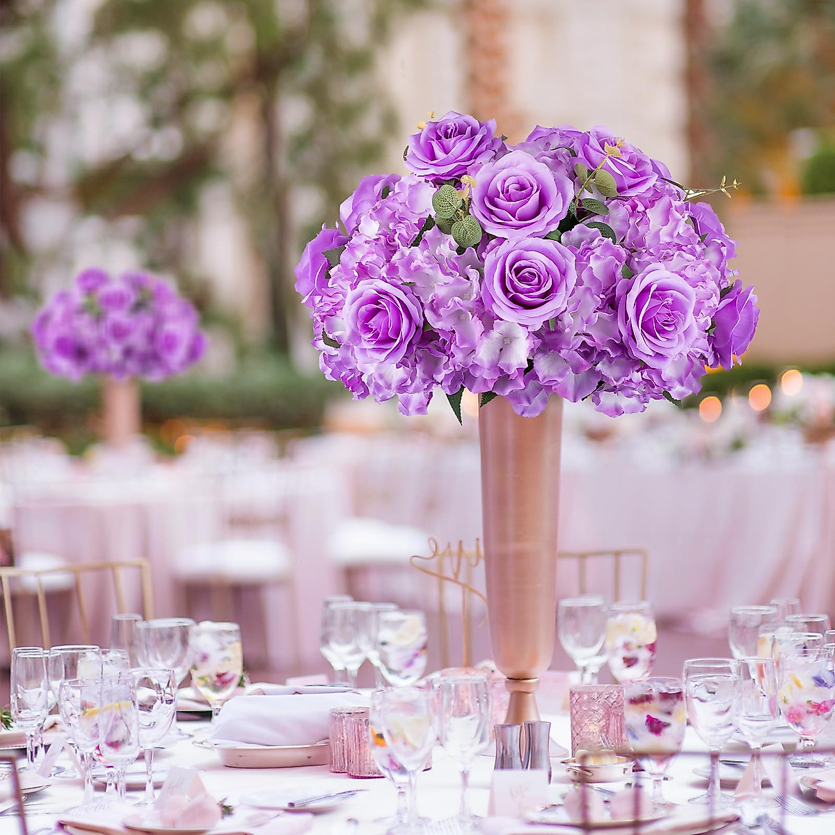 BLOSMON Artificial Flower Balls Wedding Centerpieces 2 Pcs 15.7" Large Lilac Fake Flowers Rose Hydrangea Ball Arrangement Center Pieces for Table Silk Floral Bouquet for Wedding Party Home Decor