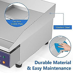 KOTEK Commercial Electric Griddle, 2000W 22” Flat Top Griddle, Stainless Steel Frame & Drip Tray, Adjustable Temperature Control 122℉-572℉, Countertop Teppanyaki Grill for Home, Kitchen, Restaurant