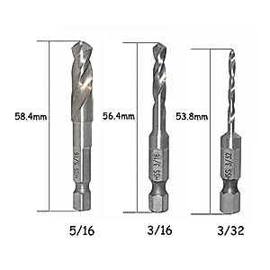SeonFook 5PCS Stubby Drill Bit Set Short Drill Bits HSS 4241 Steel 1/4" Quick Change Hex Shank 3/32, 1/8, 3/16, 1/4, 5/16 Inch for Woodworking