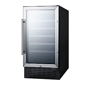 Summit SWC1840BADA 18"" ADA Compliant Built-In Wine Cellar with 34 Bottle Capacity Black Cabinet 5 Wood Shelves and Automatic Defrost in Stainless Steel
