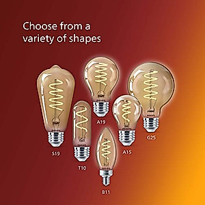 Philips LED Vintage Flicker-Free Amber Spiral ST19, Dimmable, Eye Comfort Technology, 300 Lumen, Amber (2000), 4.4W=40W, Title 20 Certified, E26 Base, 4PK (573963)