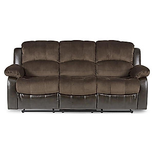 Pemberly Row Traditional Microfiber Double Reclining Sofa in Chocolate