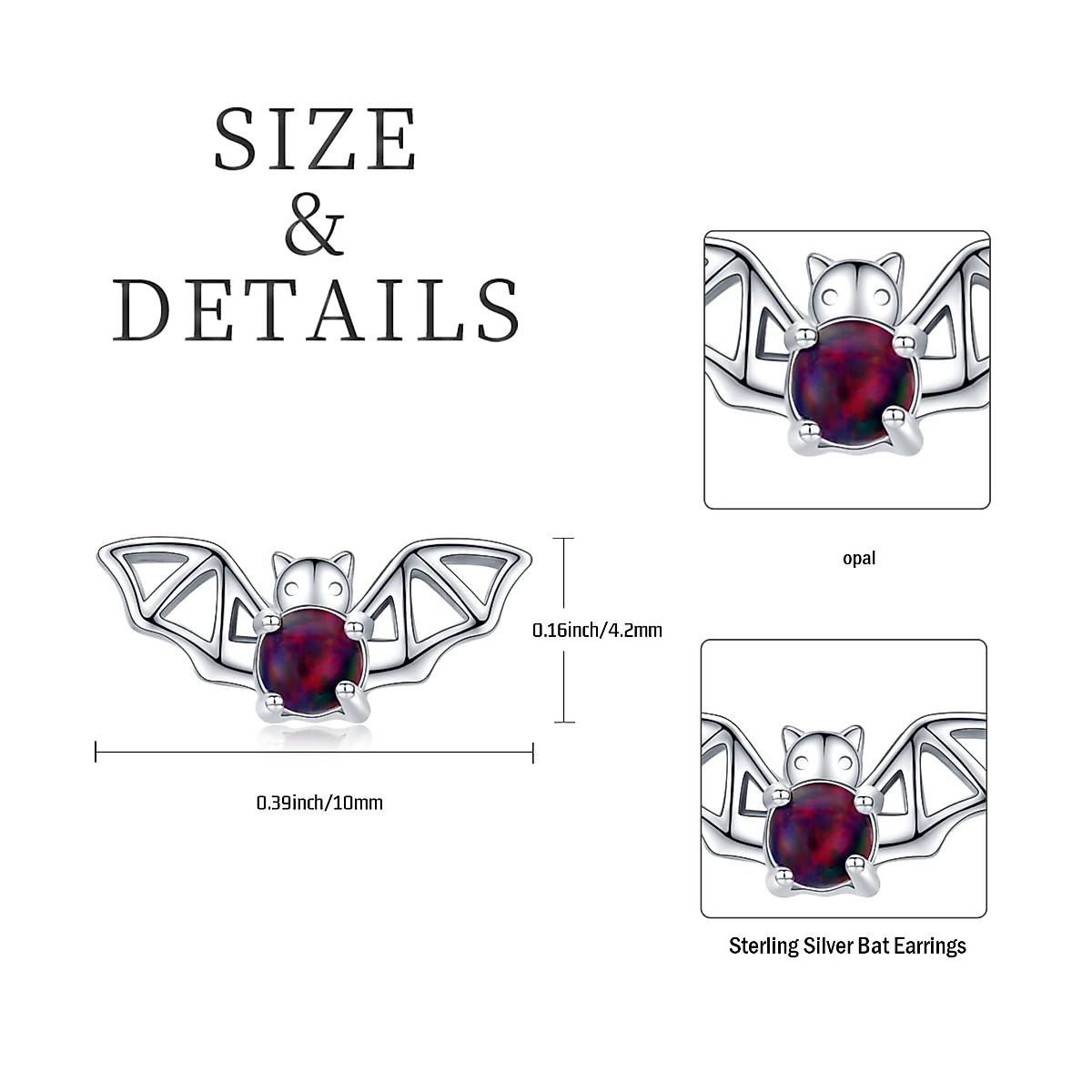 Midir&Etain Bat Earrings 925 Sterling Silver Gothic Stud Earrings Opal Earrings Christmas Gifts Bat Jewelry for Women