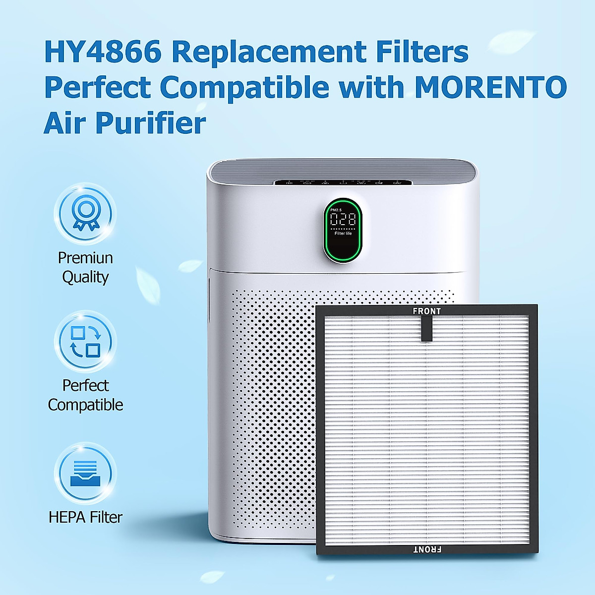 HY4866 True HEPA Air Purifier Replacement Filters Compatible with MORENTO Air Purifier Replacement Filter and YIOU M1 Air Cleaner Purifier, 4 Pack