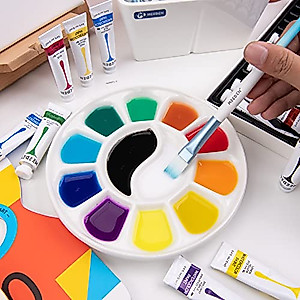MEEDEN 12-Well Round Porcelain Watercolor Paint Palette for Watercolor Gouache Acrylic Oil Painting, 7-Inch