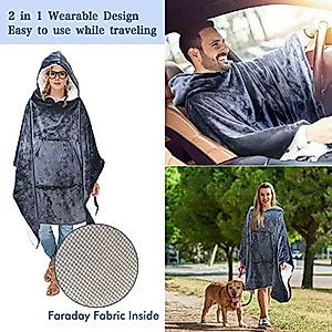 NHGYESJWUU Faraday Wearable Blanket for Sleeping, Faraday Protection Blankets in Pregnancy, Oversized Wearable Hoodie with Faraday Fabric, Warm Flannel Wearable Blanket Cover for Belly