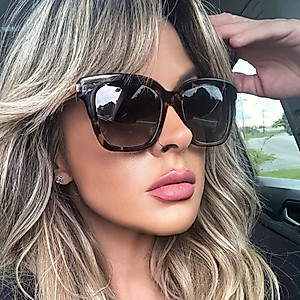 DIFF Bella Designer Square Oversized Sunglasses for Women UV400 Polarzied Protection w/giftable travel case, Amber Tortoise + Steel Gradient