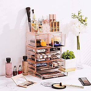 Sorbus Large Makeup Organizer - Clear Stackable Jewelry & Makeup Organizer For Vanity, Bathroom Storage, Dresser - 12 Drawers Cosmetic Beauty Organizers and Storage with Lipstick, Makeup Brush Holder
