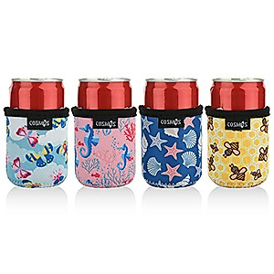 CM Soft Neoprene 7.5 Fl Oz Mini Can Sleeves Insulators Can Cooler Sleek Can Covers for Energy Drink & Beer Cans (7.5 OZ Nature Pattern (4 Pcs))