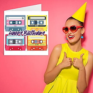 Retro Birthday Cards for Men Women - Music Cassette Tapes - Classic Birthday Card for Son Daughter Brother Sister Mum Dad Uncle Auntie Nan Grandad, 145mm x 145mm 30th 40th 50th Bday Greeting Cards
