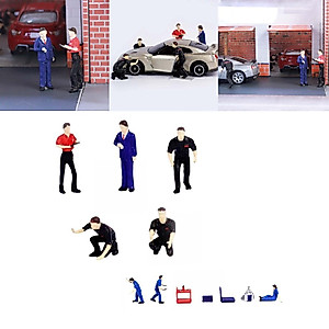 Colcolo 12 Pieces Hand Painted 1/64 Repairman Figure and Tools Model Scene Train Railway Micro Landscape Desktop Ornament