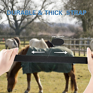 Tugaizi Pack of 4 Horse Blanket Sheet Leg Straps Adjustable Elastic Leg Straps for Horse Blanket with Metal Double Swivel Snaps Stretchy Horse Leg Belly Replacement Straps for Winter, Black