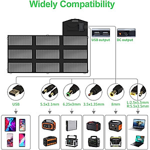 X-DRAGON 70W Monocrystalline Foldable Solar Panel (5V USB with Solar IQ + 18V DC+ Parallel Port) Water Resistant Charger for Portable Generator,car Battery,Cellphone, Tablet,and More (18V 70W)