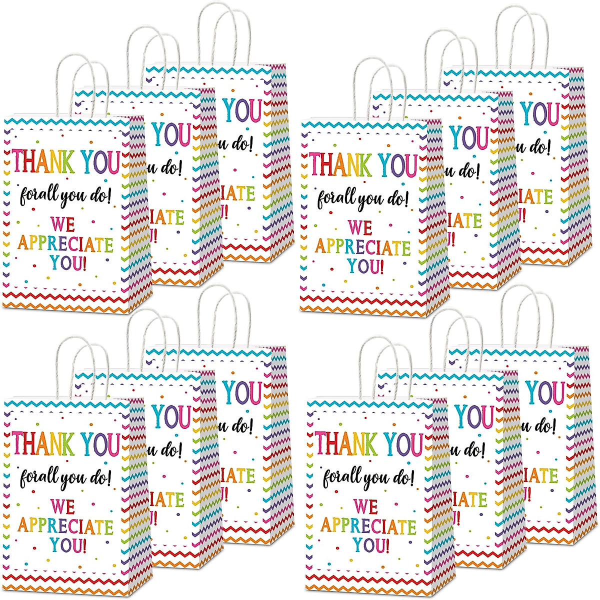 CHUNNIN 12 Pcs We Appreciate You Paper Gift Bags Thank You for All You Do Goodie Bag Be Thankful to Teacher Doctor Staff Treat Bag Decoration for Thank You Party Favors Congratulations Supplies