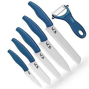 Vos Ceramic Knife Set, Ceramic Knives Set For Kitchen, Ceramic Kitchen Knives With Peeler, Ceramic Paring Knife 4", 5", 6", 7", 8" Inch Blue