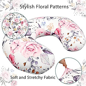 Nursing Pillow Cover Breastfeeding Pillow Slipcover for Moms Soft Breathable Organic Knit Fabric Newborn Infant Feeding Pillow Covers for Baby Girl Boy, Stylish Floral