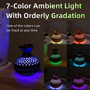 Colorful Cool Mini Humidifier, Flower Shape Humidifier,USB Personal Desktop Humidifier for Car, Office Room, Bedroom,etc. 2 Mist Modes, 7 colors,Super Quiet (Lightwood)