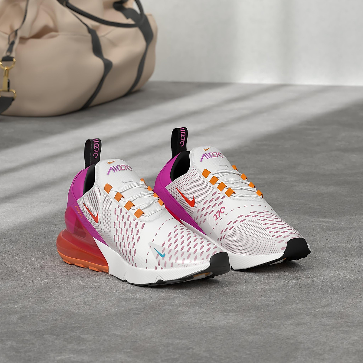 Nike Womens W Air Max 270 Running Shoe, WHITE/BRIGHT CRIMSON-FUCHSIA DREAM, 7.5 US